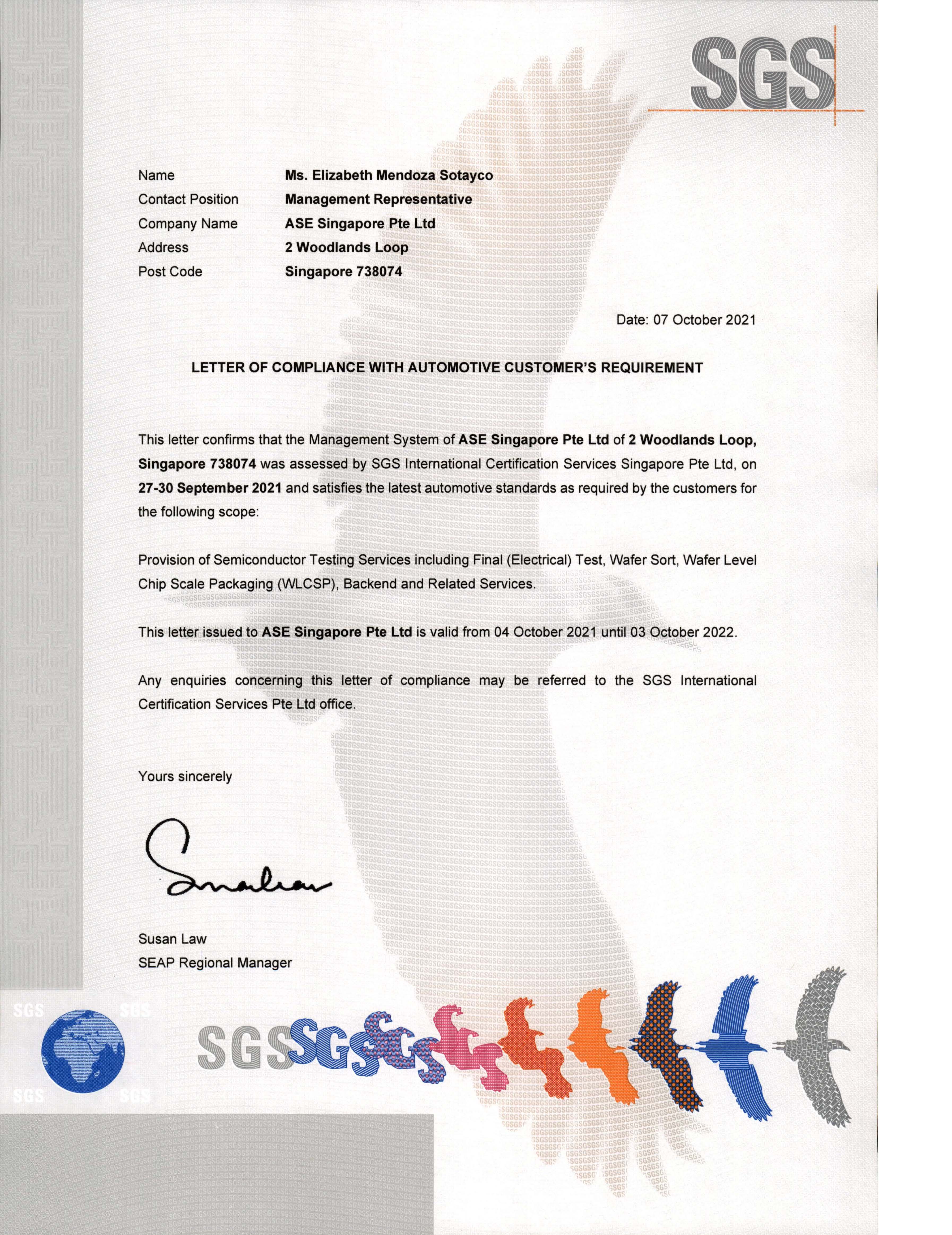 Certification | ASE Singapore Pte Ltd